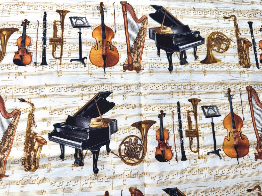 Brown Cream Instruments Music Notes Orchestra Print Kansas Studio OOP ...