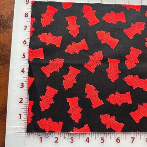 Black Red Fire Hydrants Dog Fireman Fun Puppy Quilting Novelty Cotton ...