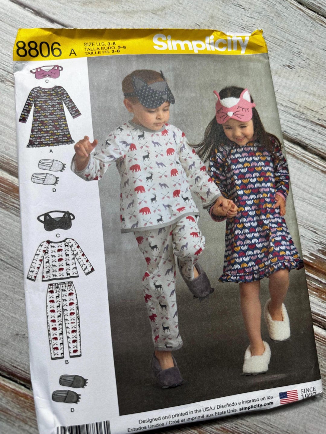 Little Girls Boys Pajamas. Sleep Shirt, Pants, Mask, Slippers Sizes 3-8 ...