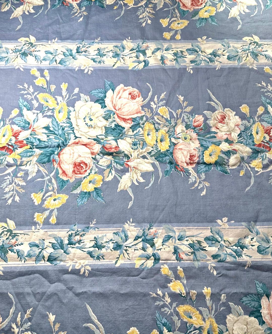 Periwinkle Blue Pink Roses Large Floral 90s Vintage Victorian Classic ...