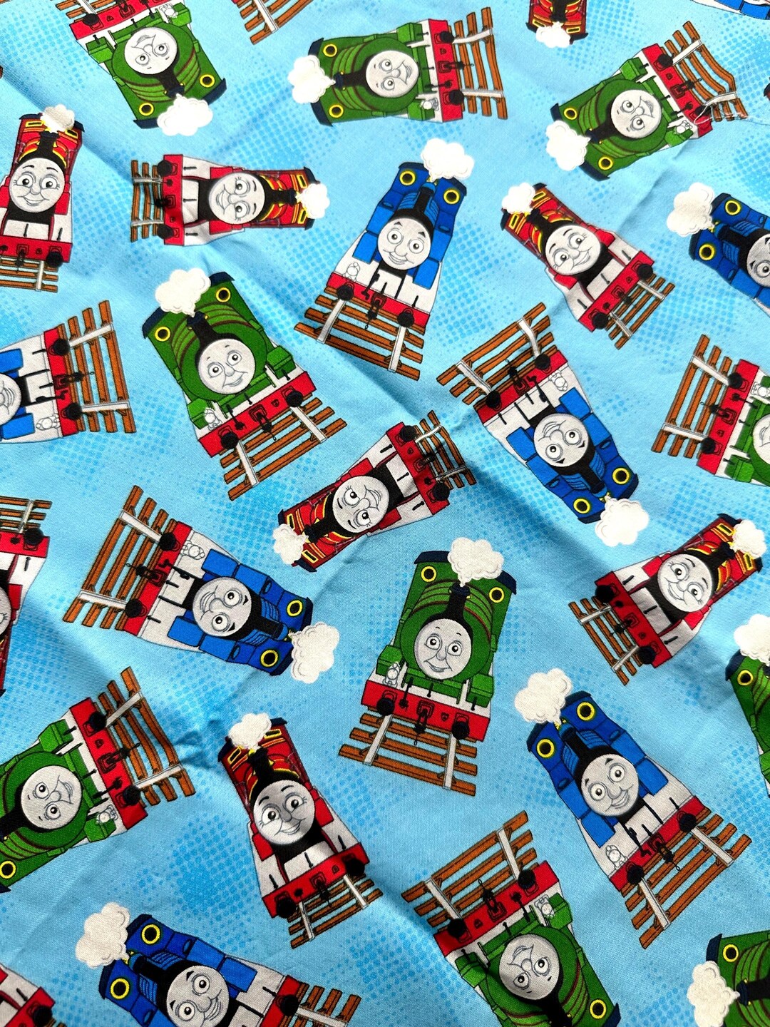 Thomas the Tank, Engine Train. Blue Caboose Train Cars Vintage Quilting ...