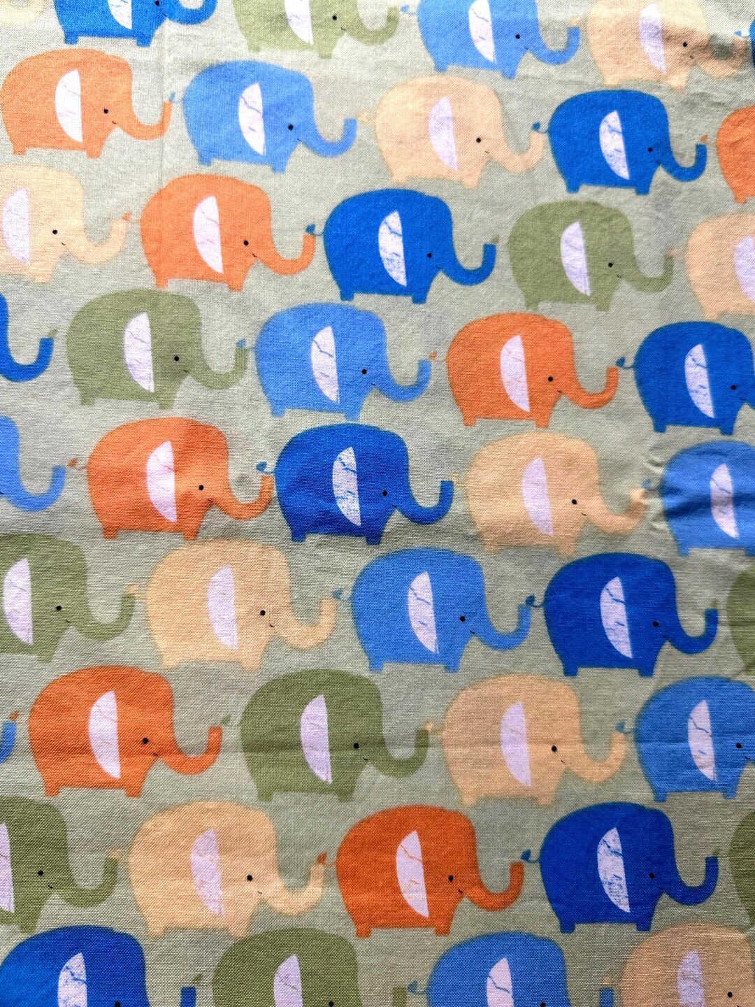 Elephants Baby Boy Hoffman Fabric Screen Print Blue Green Orange Yellow ...