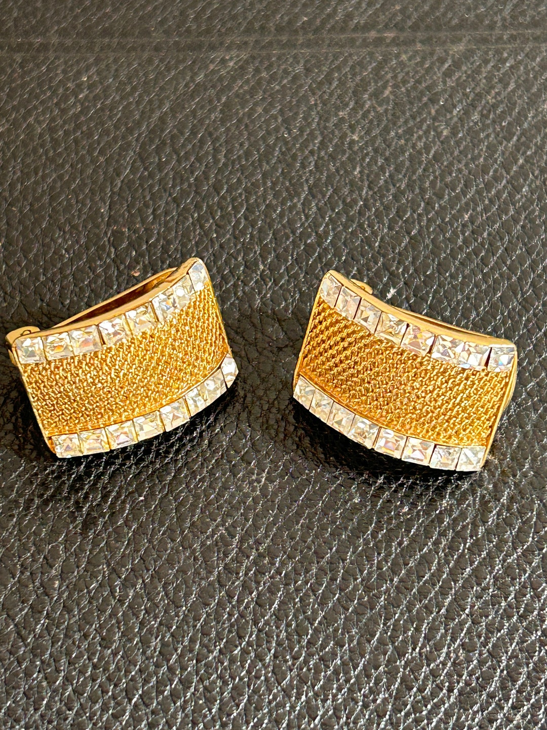 Balenciaga 80s Gold Crystal Mesh Panel Earrings - Etsy