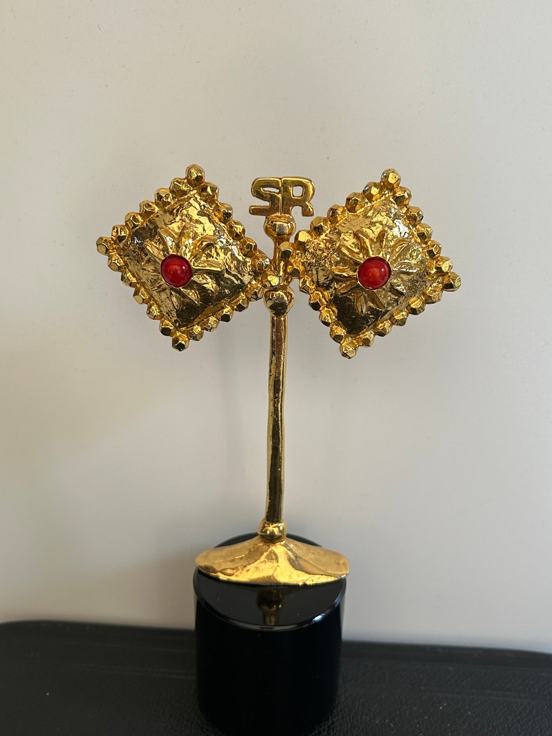 Édouard Rambaud Golden Coral-colored Pearl Earrings From the 90s - Etsy