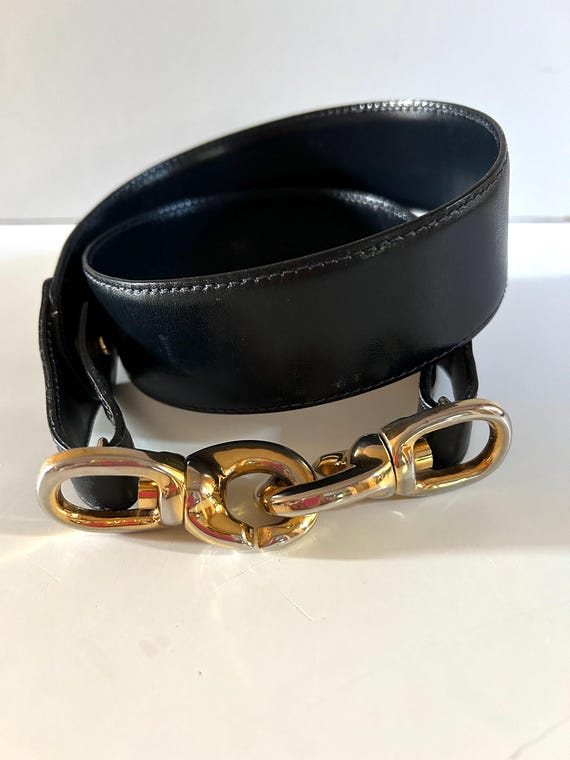 Celine Paris Black Box Leather Belt Gold Buckle 80s Etsy Canada