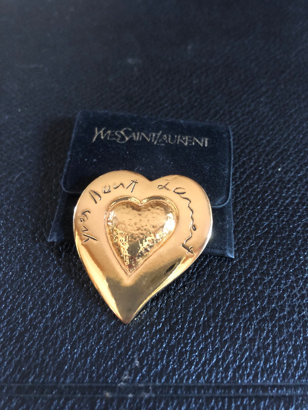 Authentic Yves Saint Laurent Gold Brooch YSL Heart in Handwritten ...
