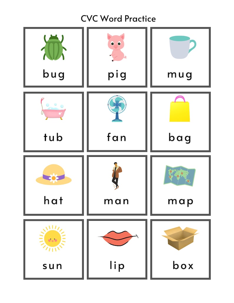 CVC Phonics Words Printable Activity Worksheets, Preschool, Prek ...