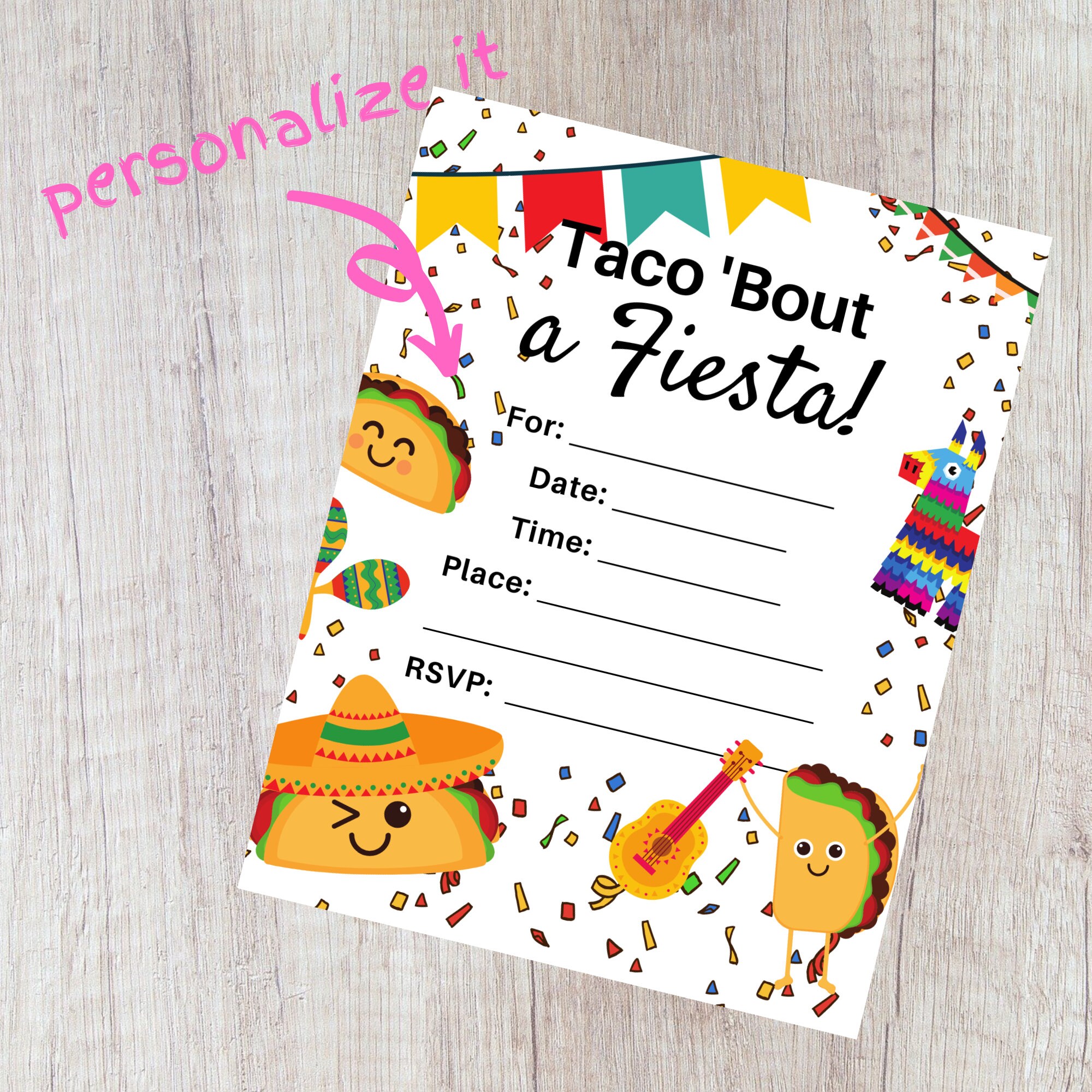 Taco Fiesta Party Invitation, Birthday Party. Printable Instant ...