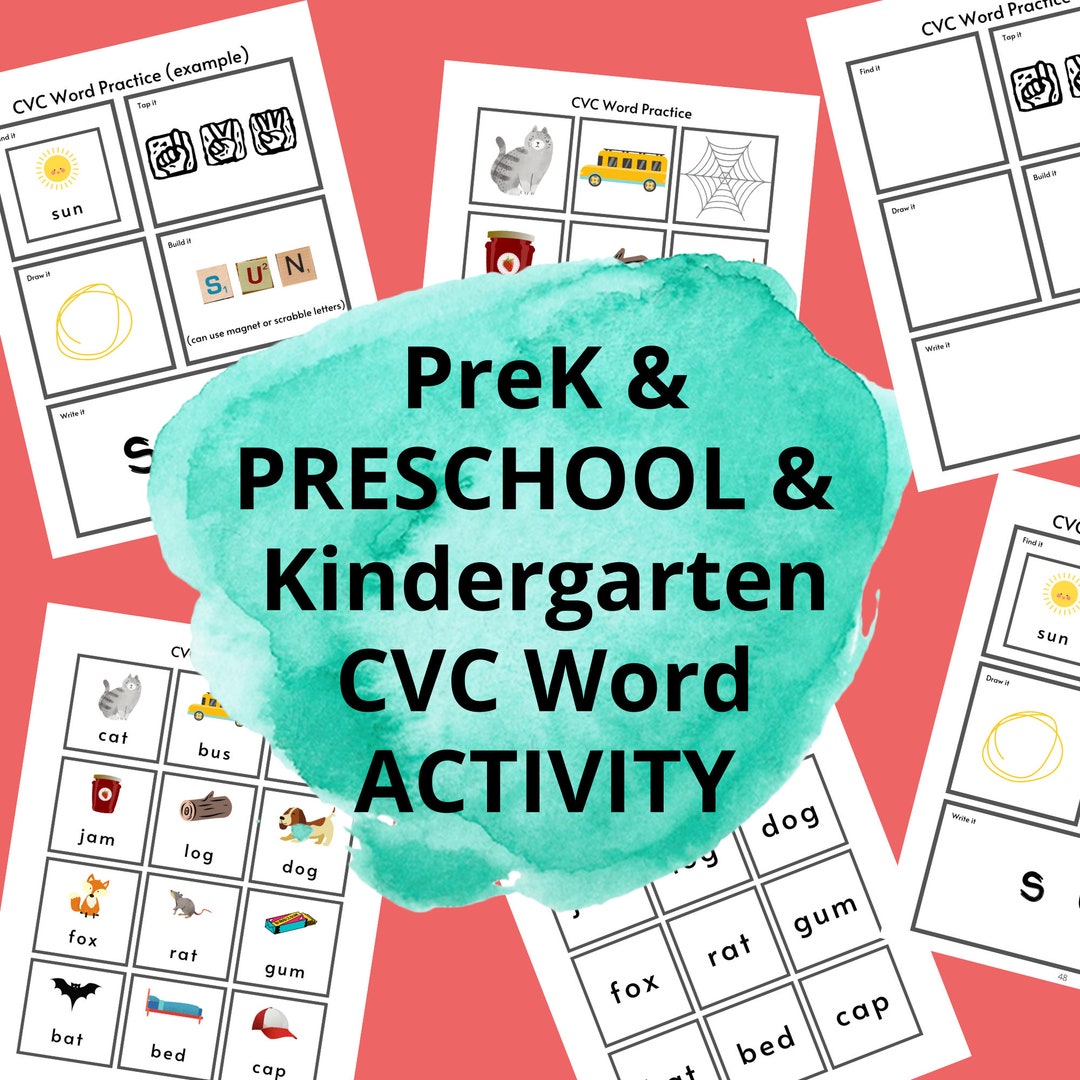 CVC Phonics Words Printable Activity Worksheets, Preschool, Prek ...