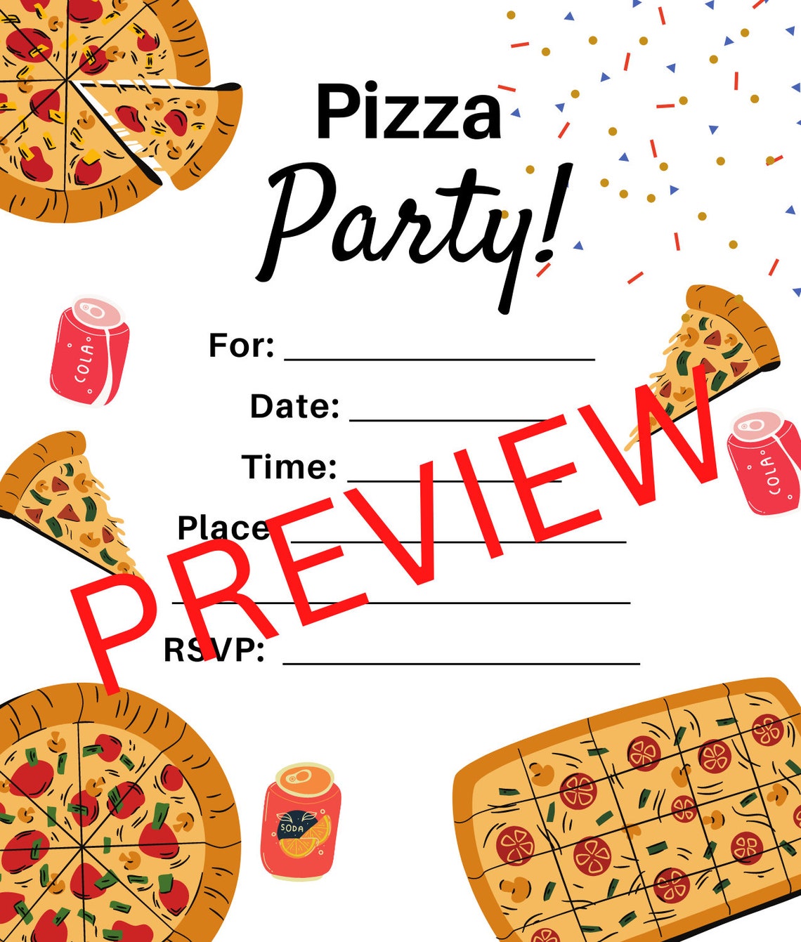 Pizza Party Invitation. Pizza Birthday Party Printable Instant Download ...