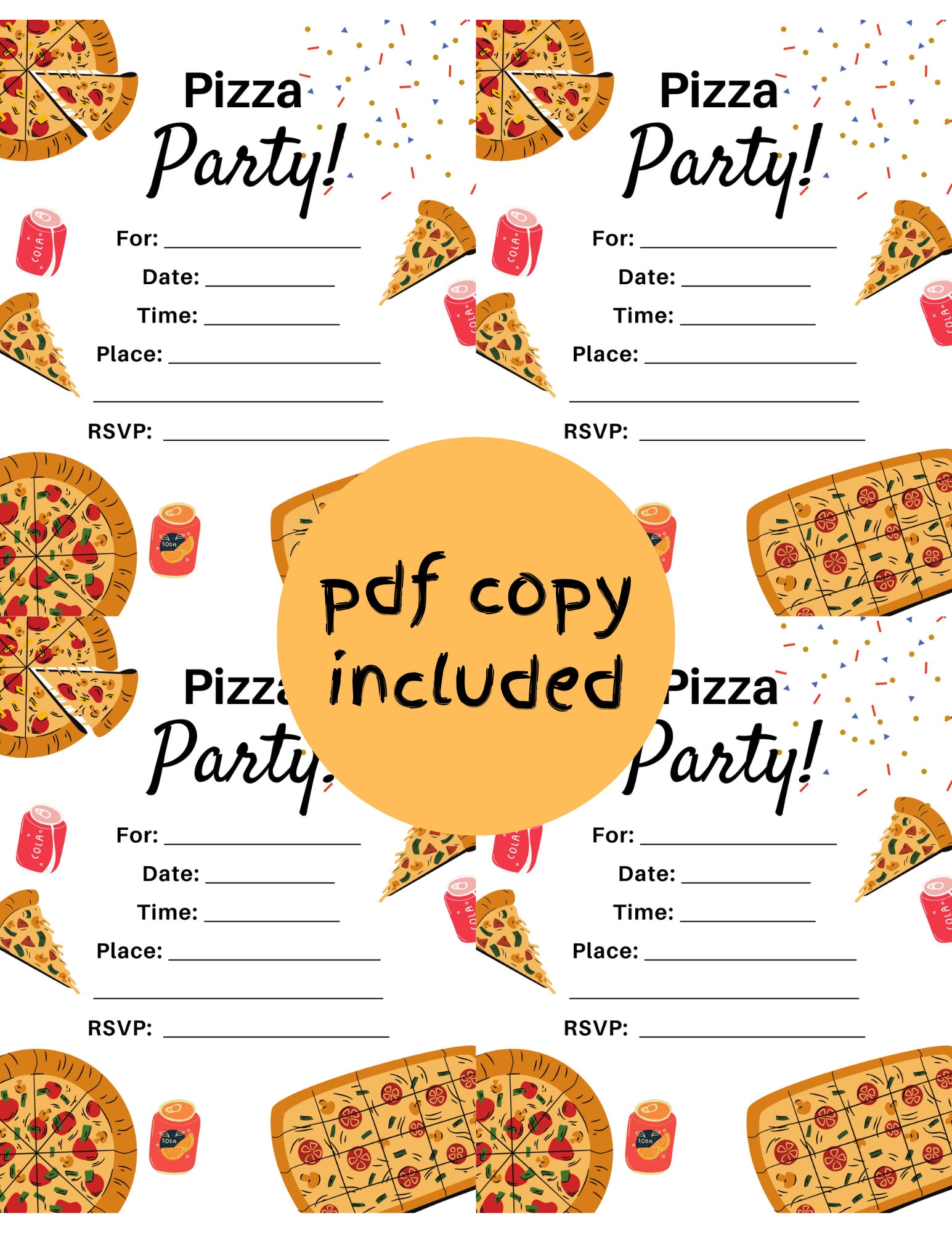 Pizza Party Invitation. Pizza Birthday Party Printable Instant Download ...