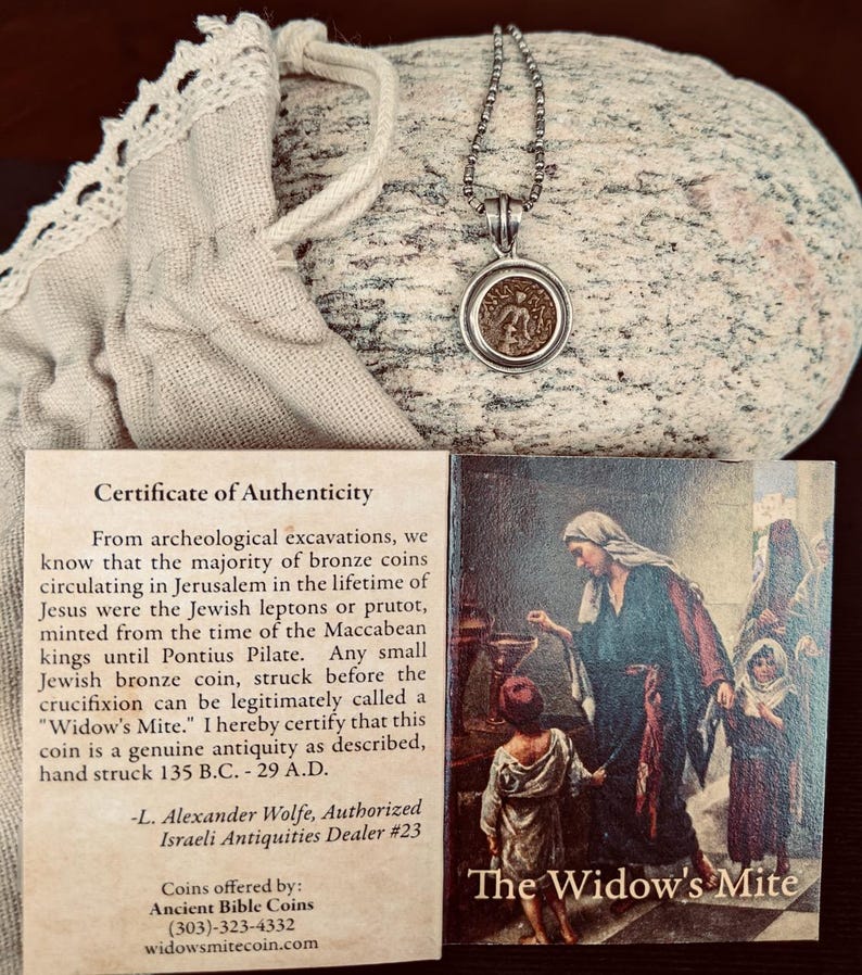 Certified Authentic Widows Mite Coin Necklace W/pendant, Christian ...