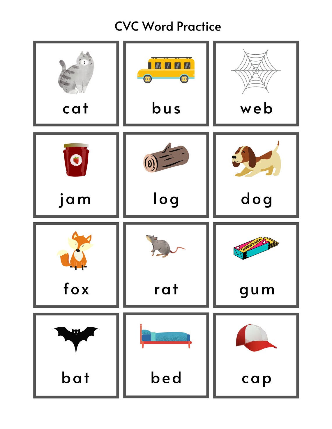 CVC Phonics Words Printable Activity Worksheets Preschool | Etsy