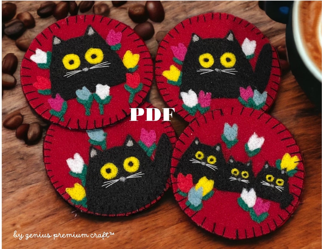 DIY Black Cats Coaster Sewing Pattern - PDF Maud Lewis Inspired Three Black Cats - Etsy