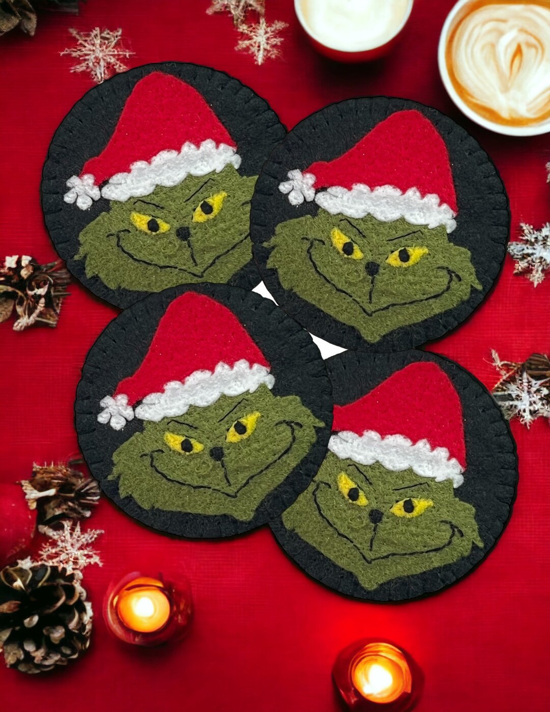 Grinch-inspired DIY Felt & Sew Coaster Kit Craft Your Own Holiday ...