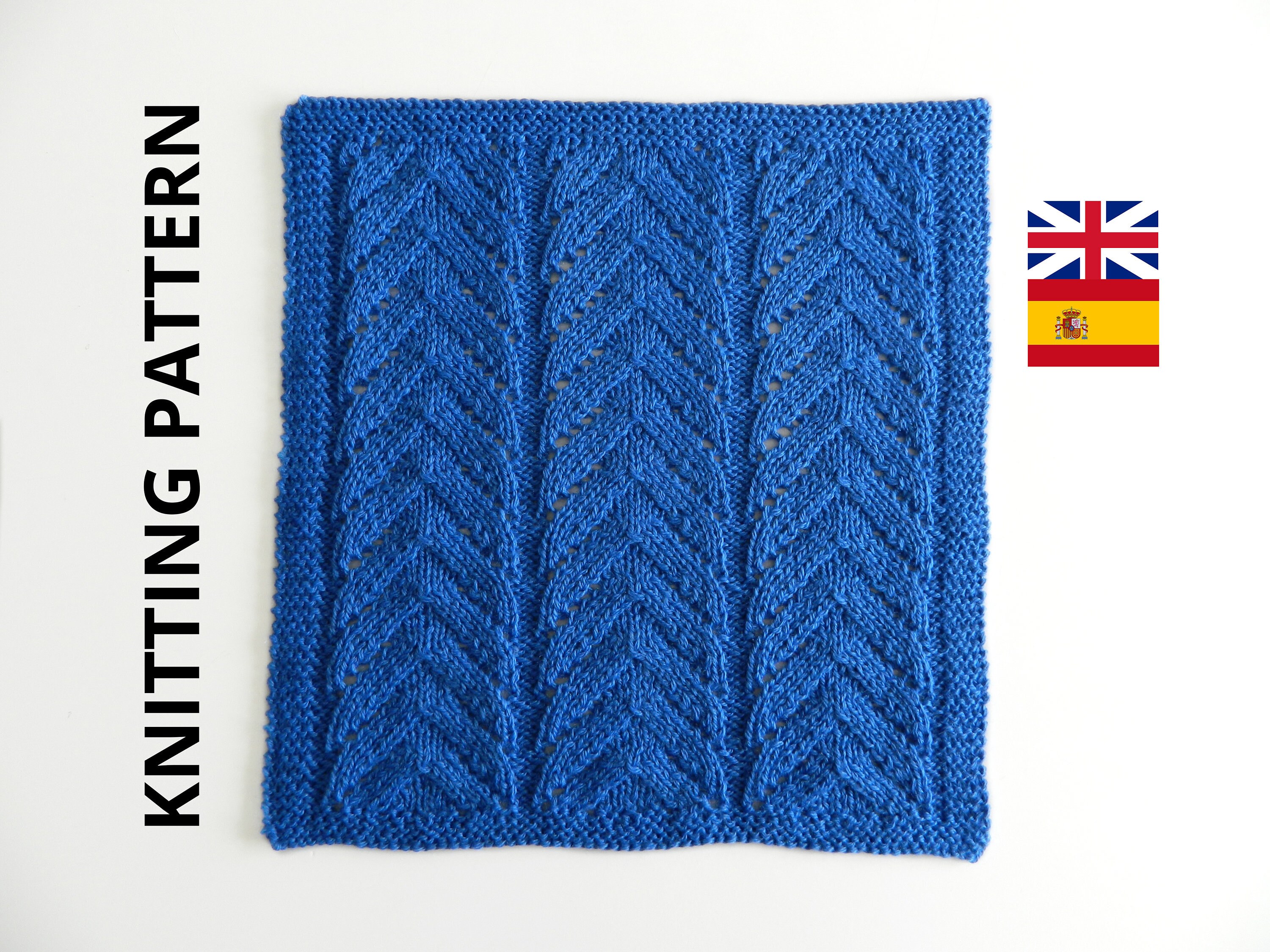 LACE Square KNITTING PATTERN, Lace Dishcloth, English and Spanish, Lace ...