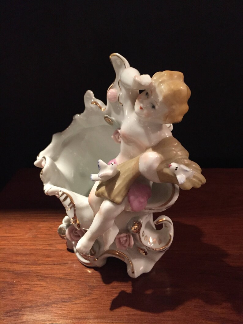 Vintage Porcelain Painted Cherub Pot / Bone China Angel - Etsy