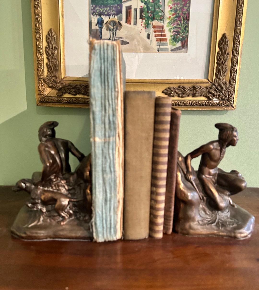 Vintage Native American and Hunting Dog Bookends/ 1930’s Jennings ...