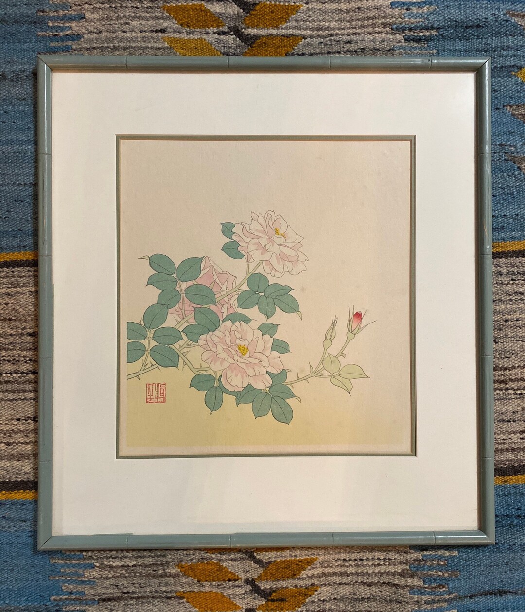Japanese Woodblock Print/vintage Japanese Art/woodblock Print of Roses ...