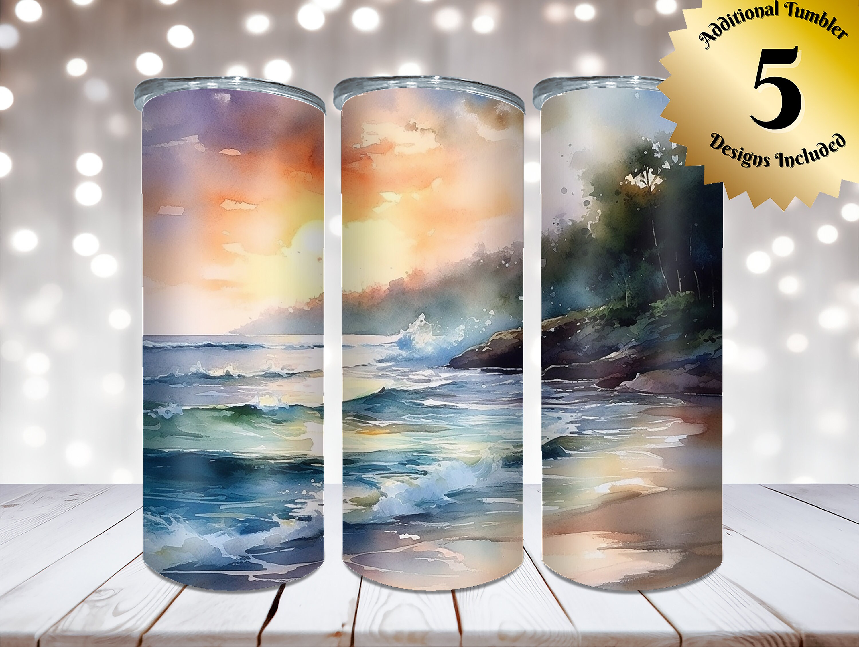 Watercolor Beach Sunrise Wrap, 20 Oz Skinny Tumbler Sublimation Design ...