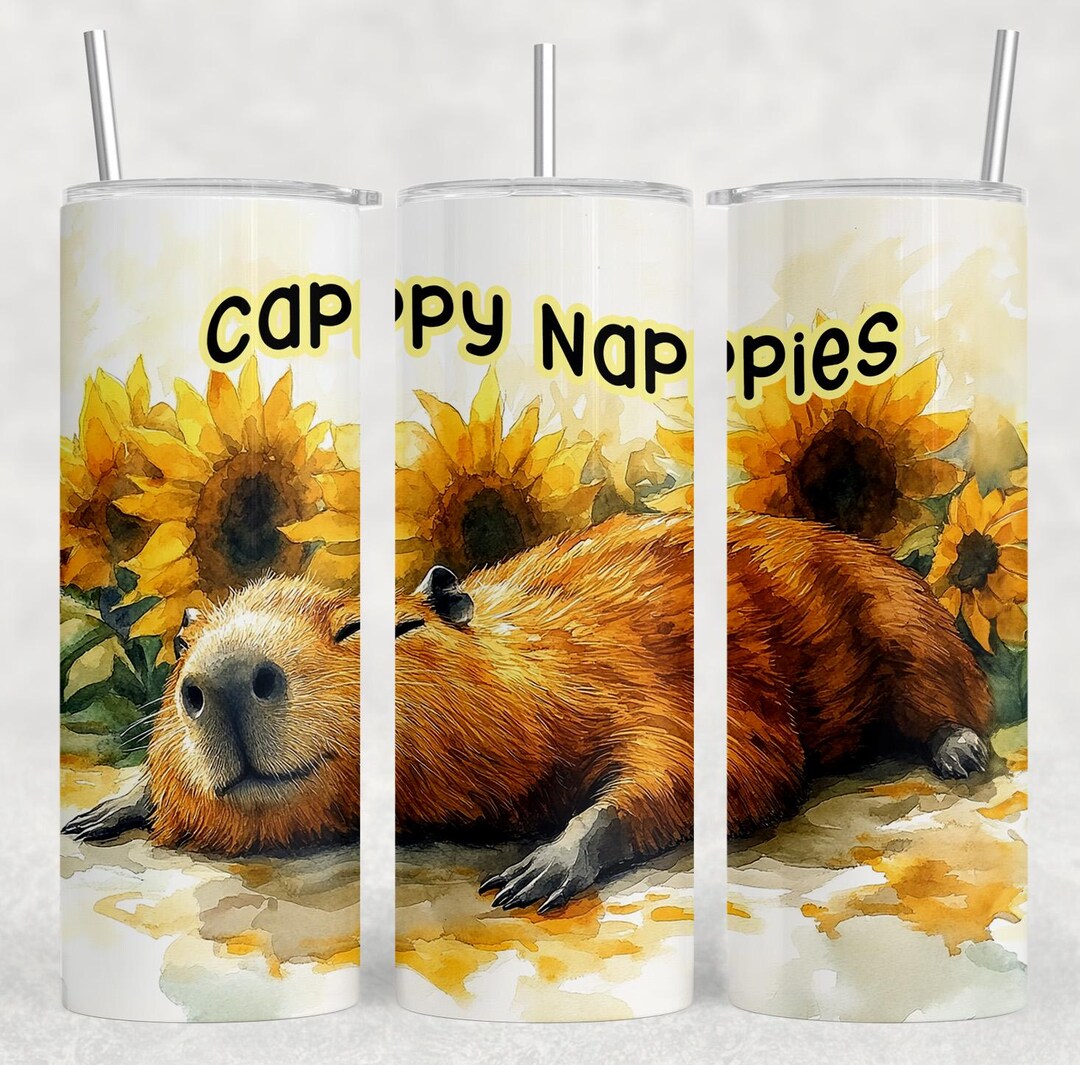 Capybara Tumbler Wrap, Cute Cappy Nap Floral Sunflower 20oz Skinny ...