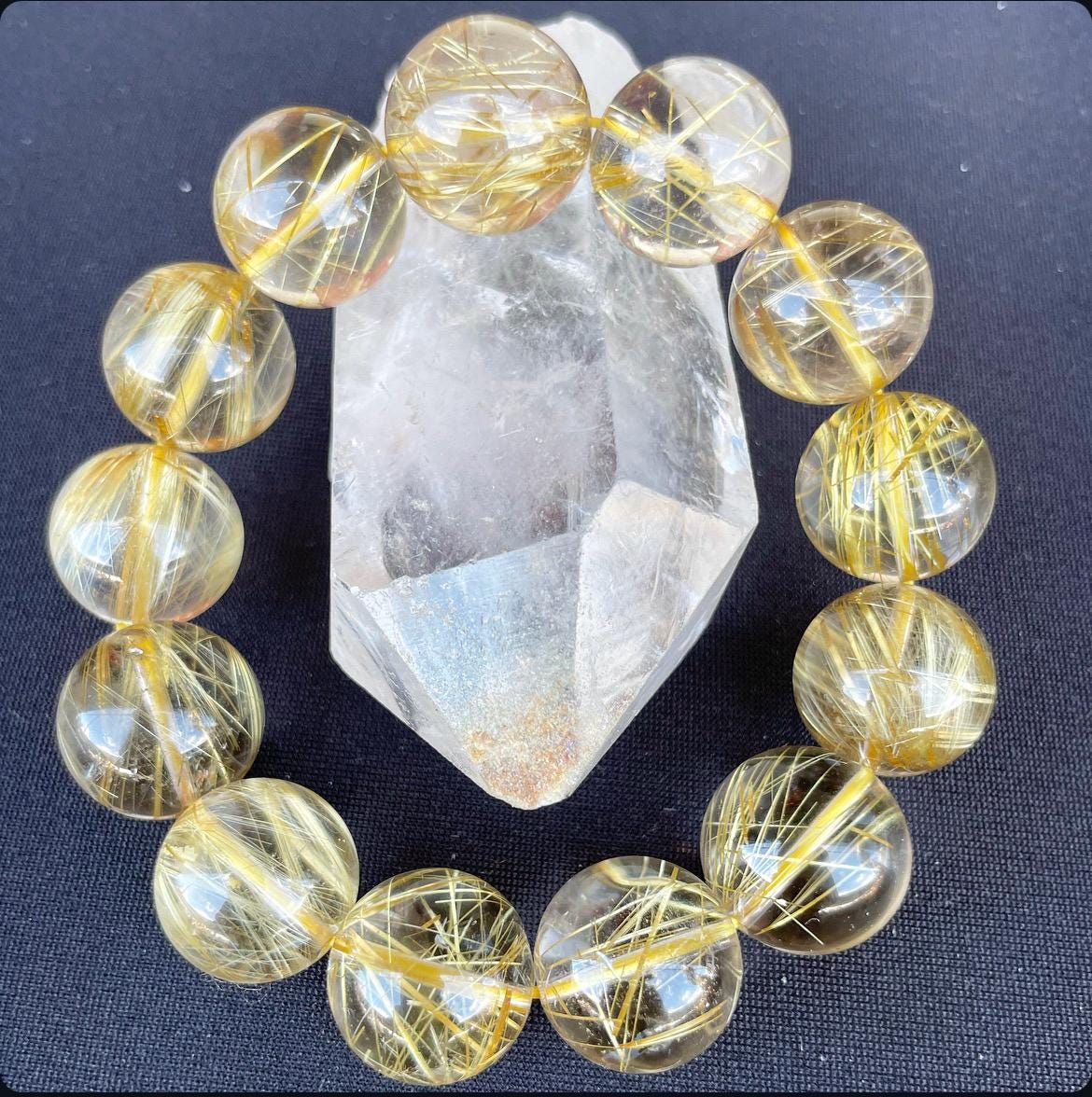 Grade AAA Gold Rutilated and Crystal Quartz Beaded Bracelet - Etsy