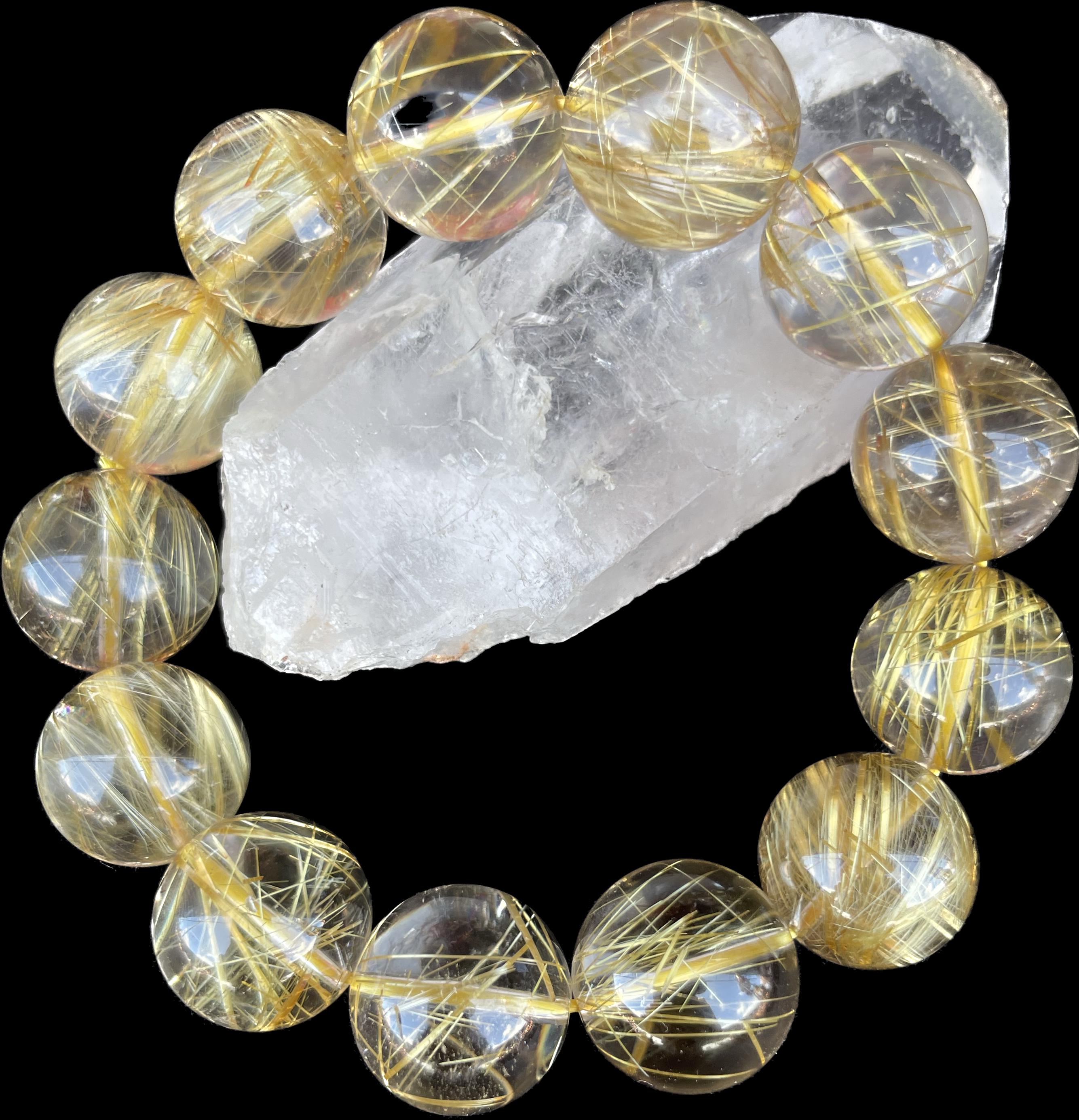 Grade AAA Gold Rutilated and Crystal Quartz Beaded Bracelet - Etsy