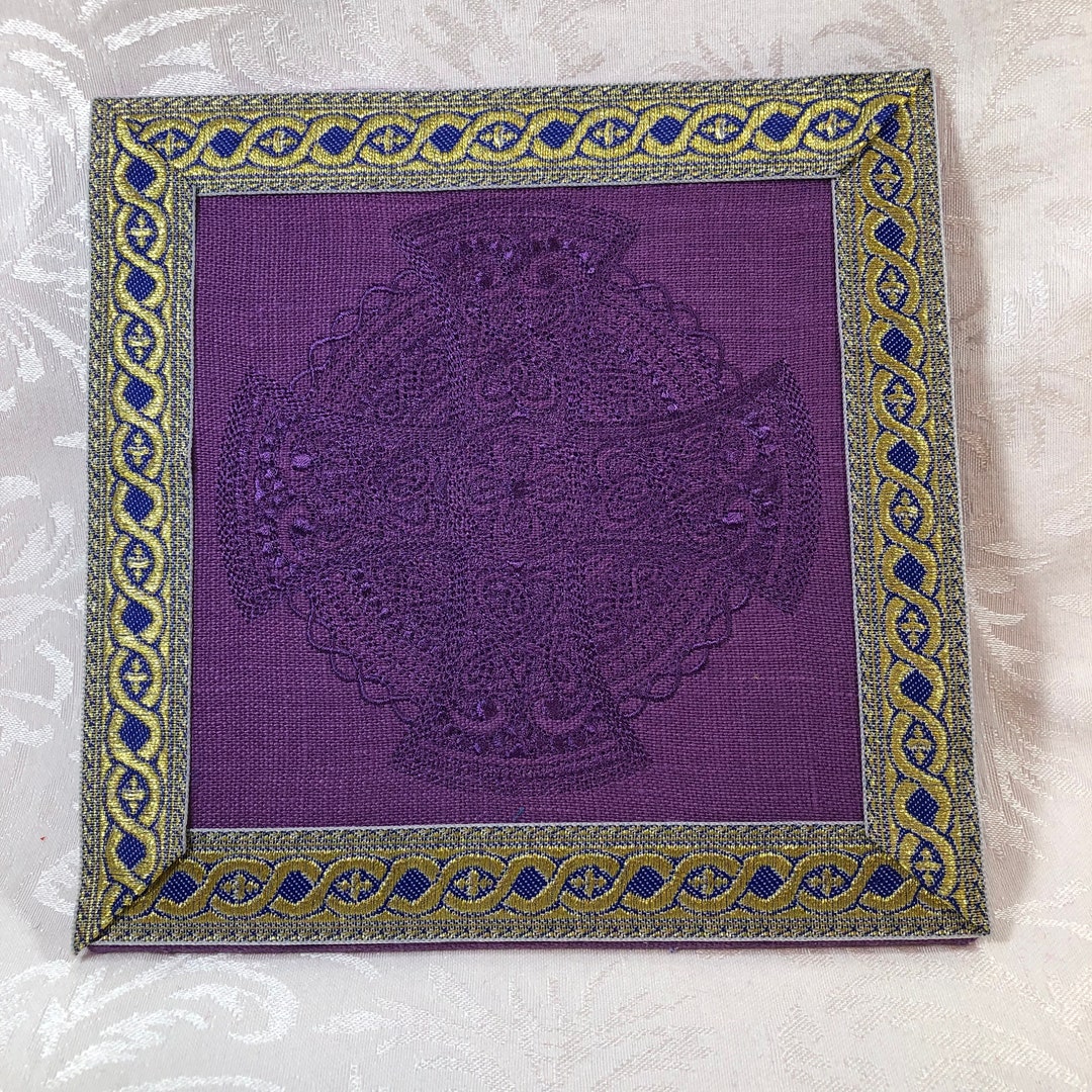 Chalice Pall, Violet Linen, Purple Embroidery, Ecclesiastical Trim ...