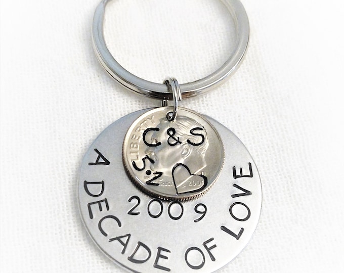 Personalized Anniversary Key Chain 10 Year Anniversary | Etsy