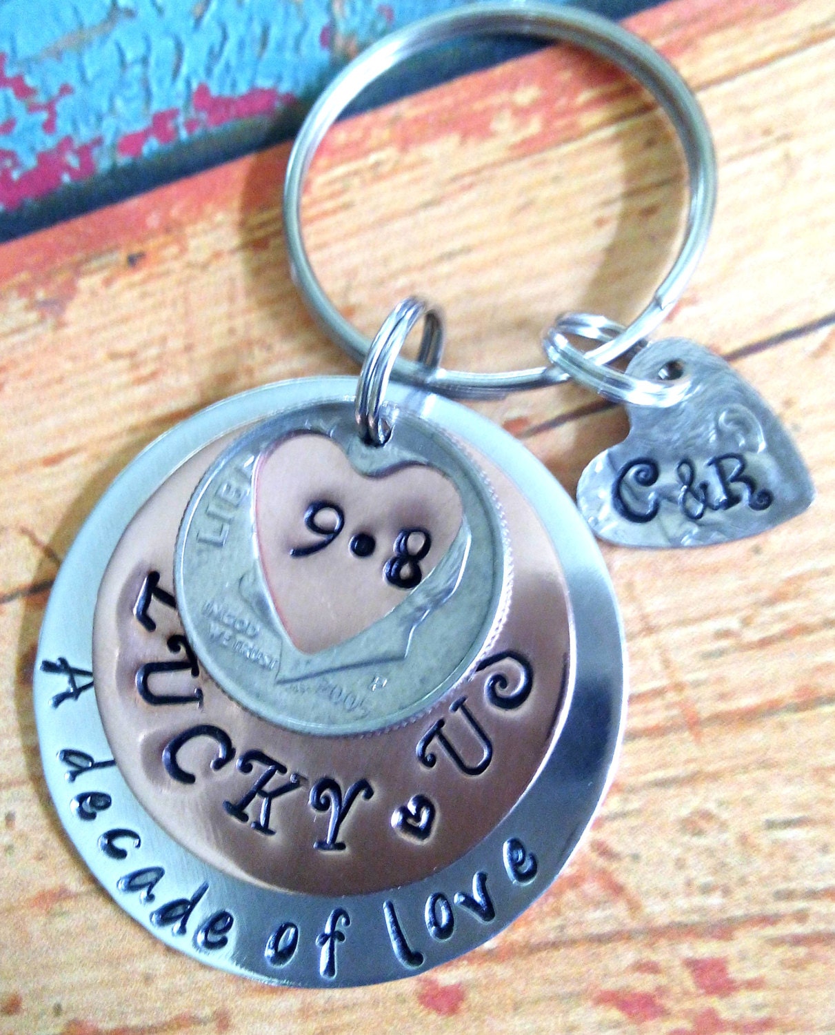 Personalized Dime Keychain,anniversary Key Chain,10 Year Keychain ...