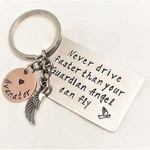 Personalized Guardian Angel Key Chain, Hand Stamped Key Chain, Sweet 16 ...