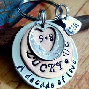 Personalized Dime Keychain,anniversary Key Chain,10 Year Keychain ...