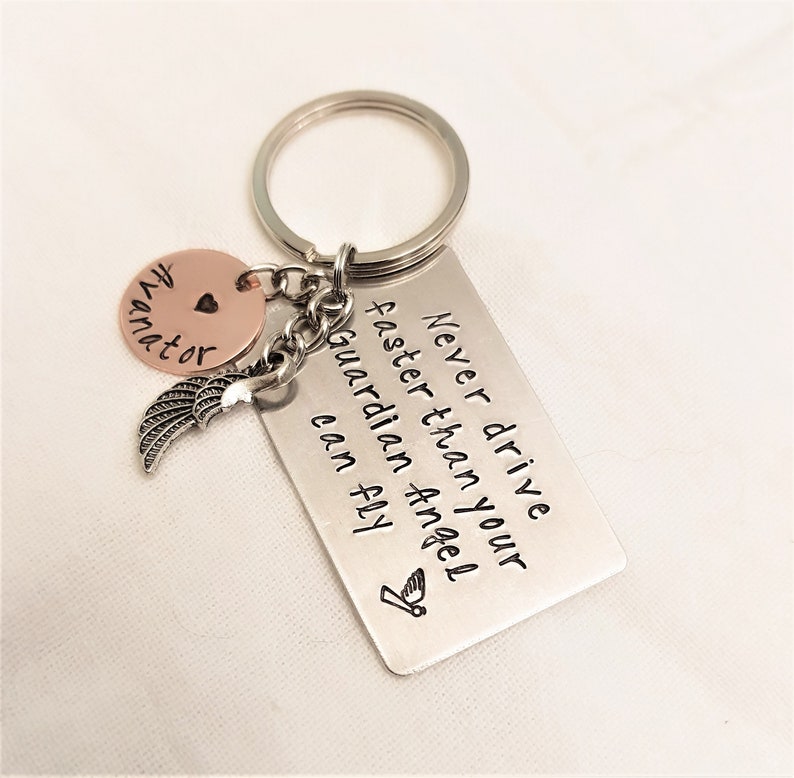 Personalized Guardian Angel Key Chain Hand Stamped Key Chain - Etsy