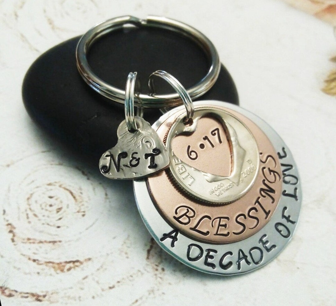 10 Year Anniversary Key Chain,10 Year Anniversary Keychain,decade ...