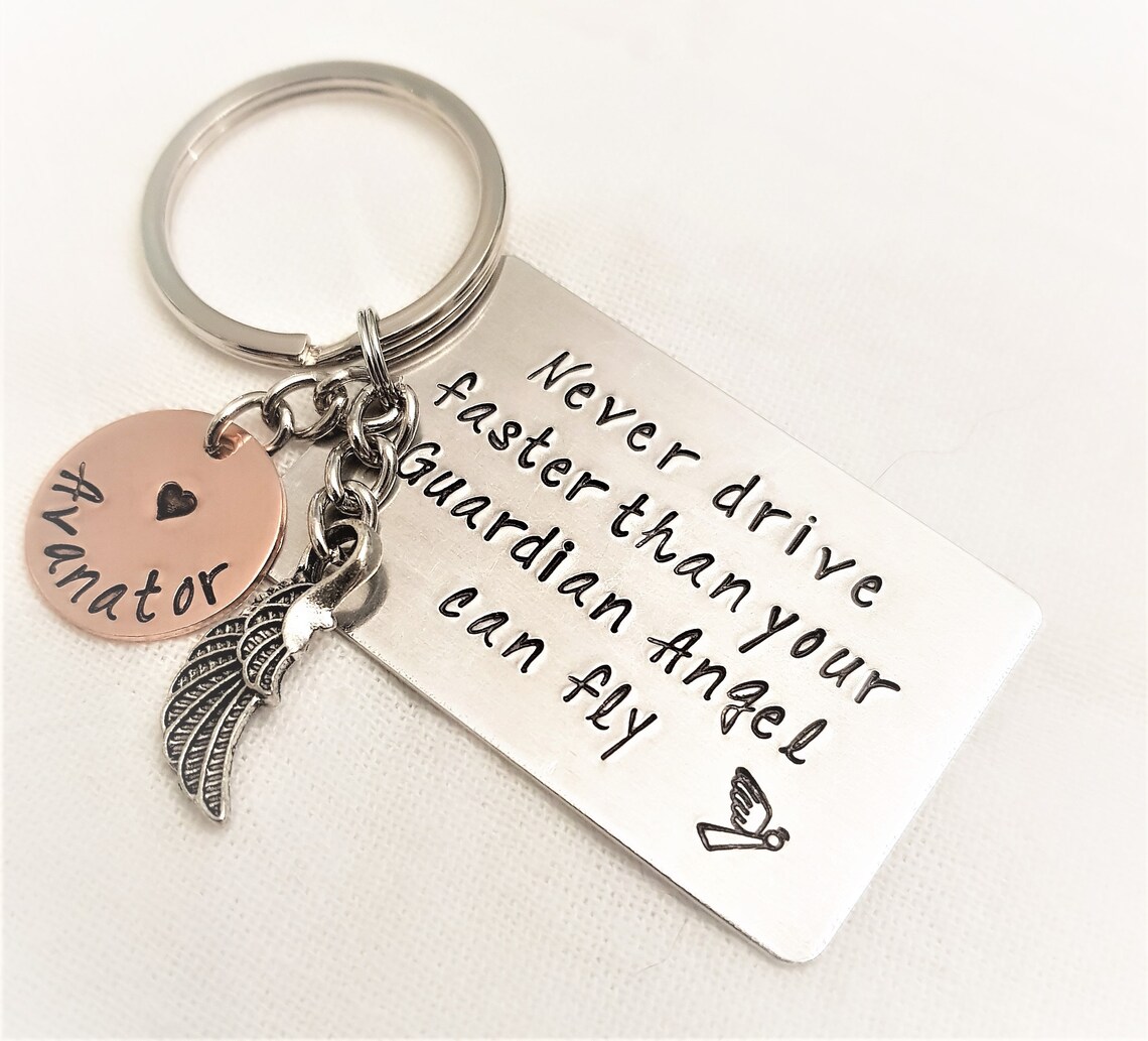 Personalized Guardian Angel Key Chain Hand Stamped Key Chain - Etsy