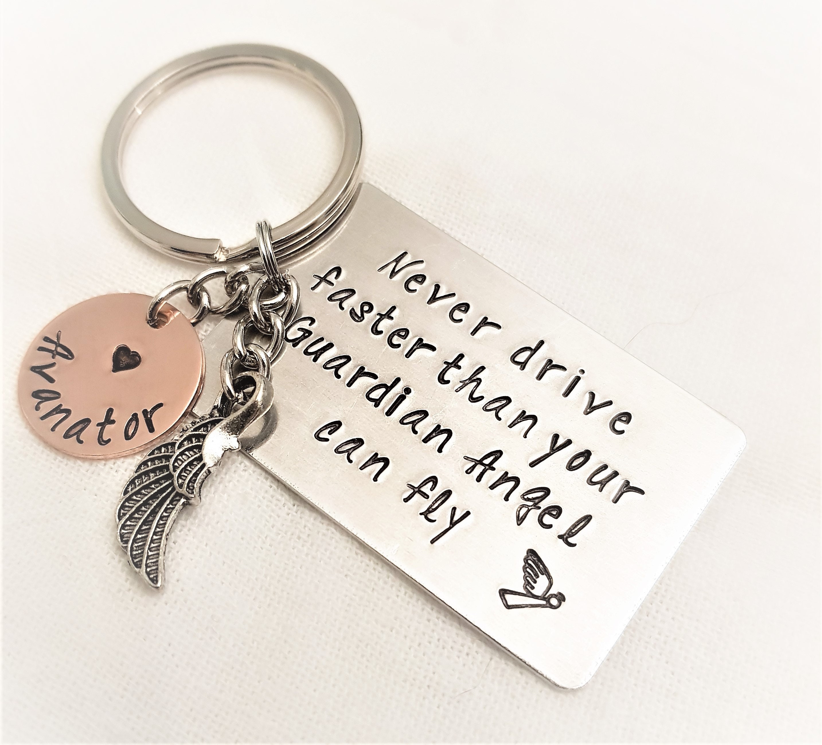 Personalized Guardian Angel Key Chain Hand Stamped Key Chain - Etsy