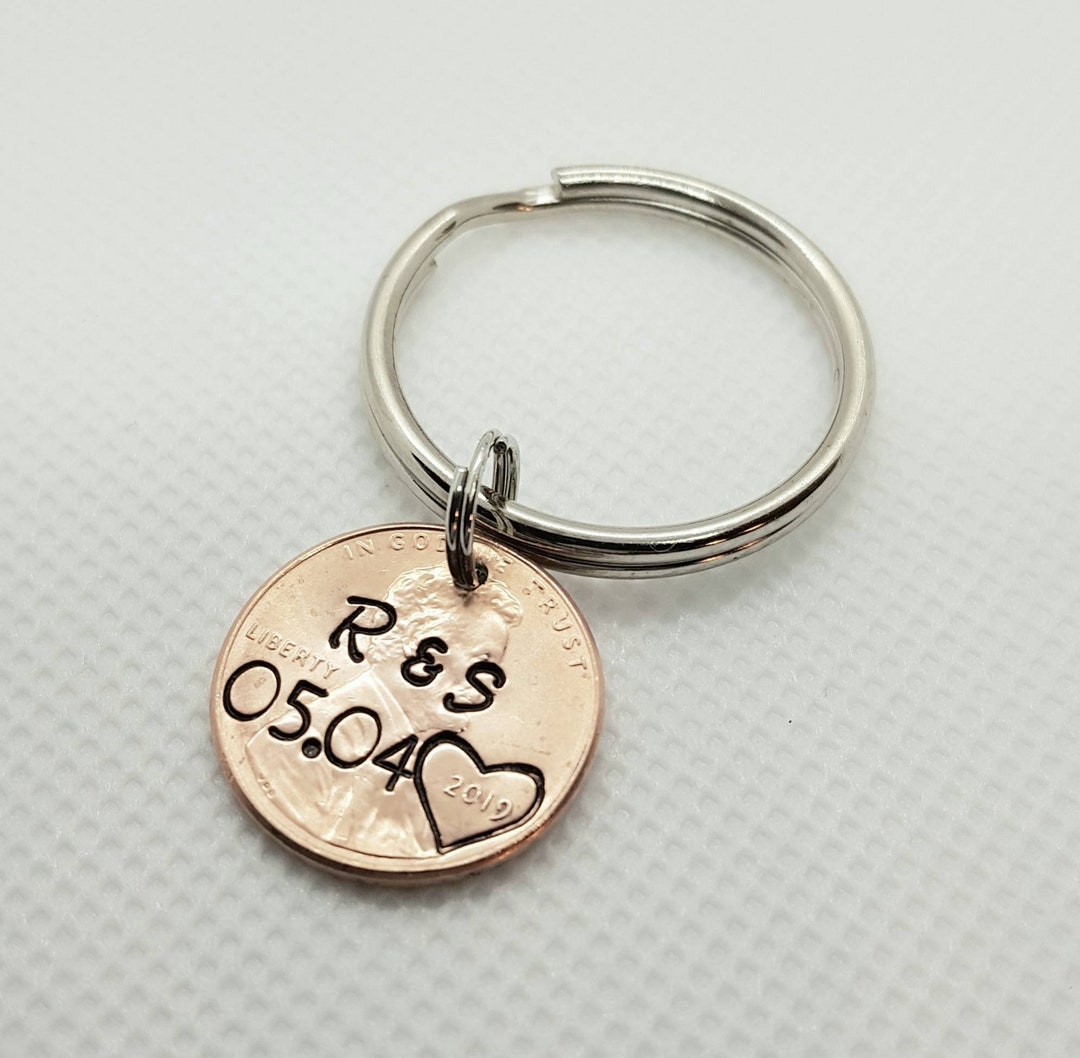 Hand Stamped Penny Key Chain,lucky Penny Keychain,lucky Us,special Date ...