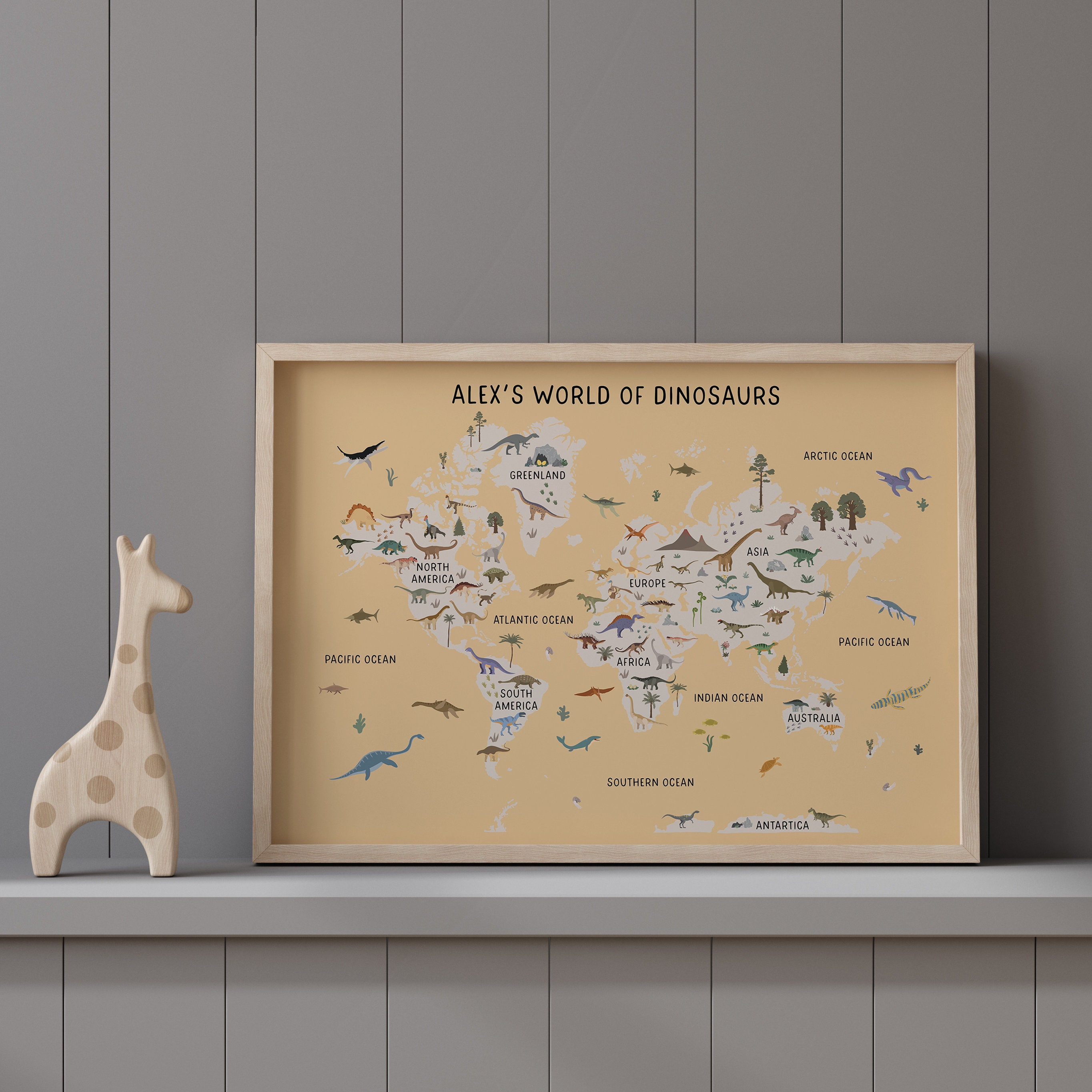 Personalised Dinosaur World Map Print – Kids Bedroom Decor - Etsy