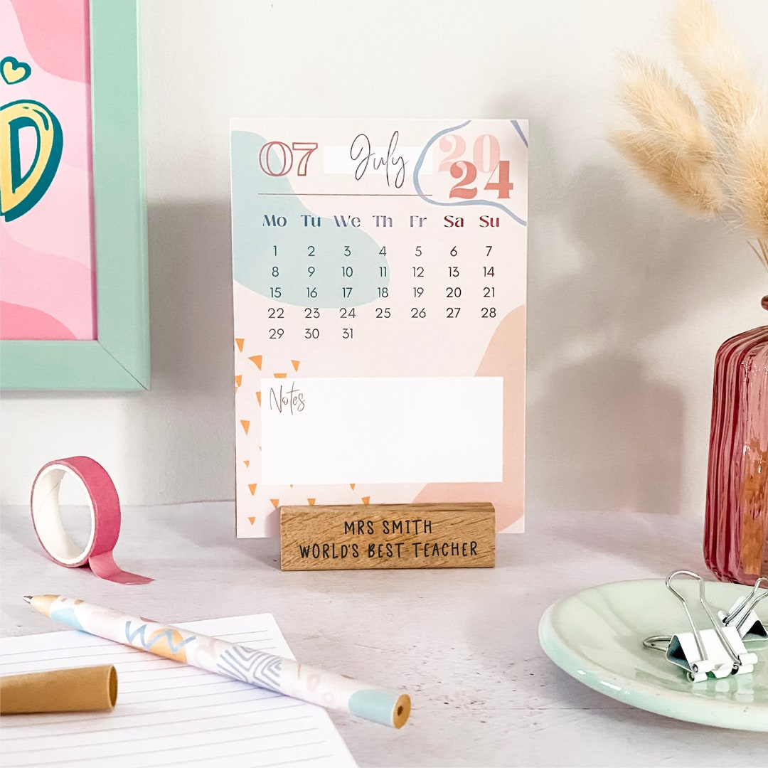 Personalised Teacher Gift - Desk Calendar With Oak Wood Stand ...