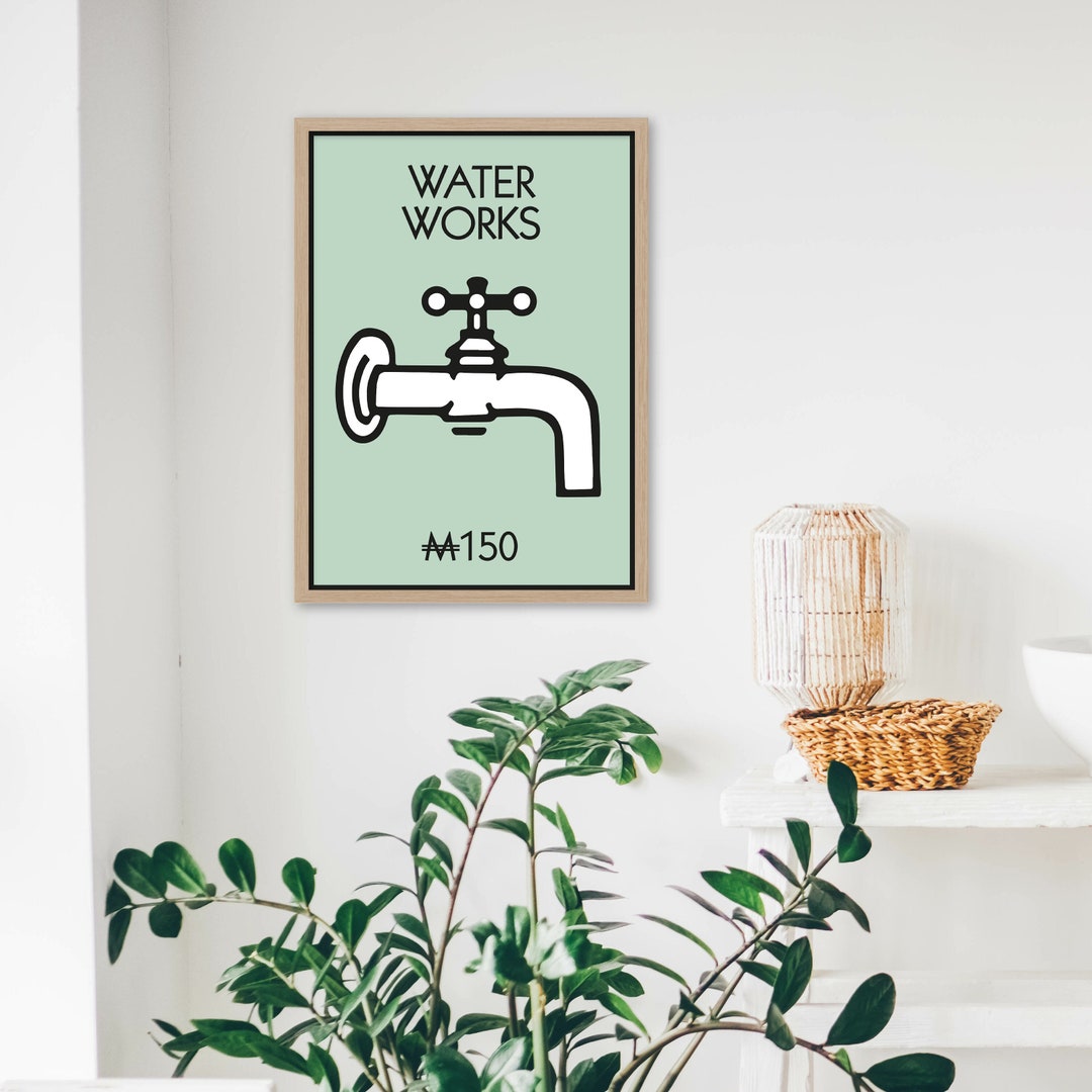 Monopoly Water Works Print - Bathroom Print - Board Game - New Home ...