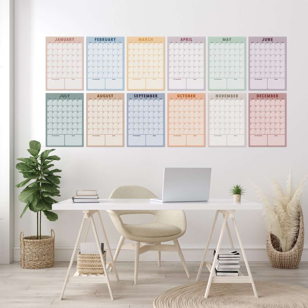 Monthly Wall Planner A3 or A4 12 Month Sheets Large Office Decor ...