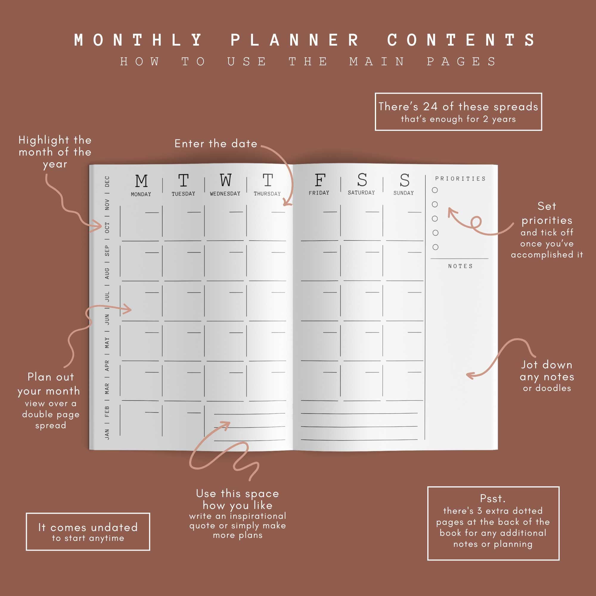 Monthly Planner - 24-month Calendar for Goal Setting & Productivity - Etsy