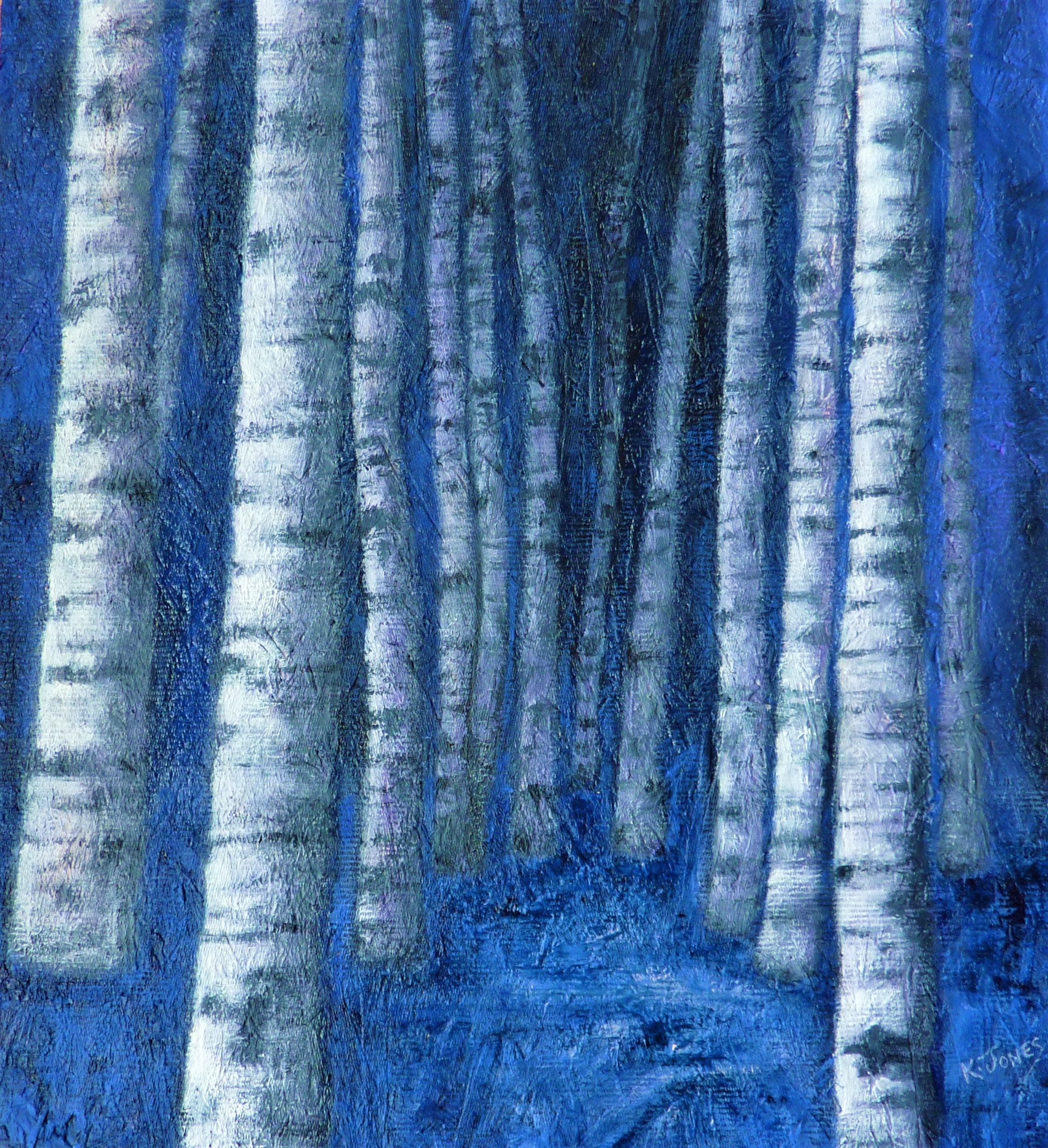 Original Acrylic Lanscape Painting on Wood Panel, Canadian Artist, 19.50 X 21.25, Forest Birches ...