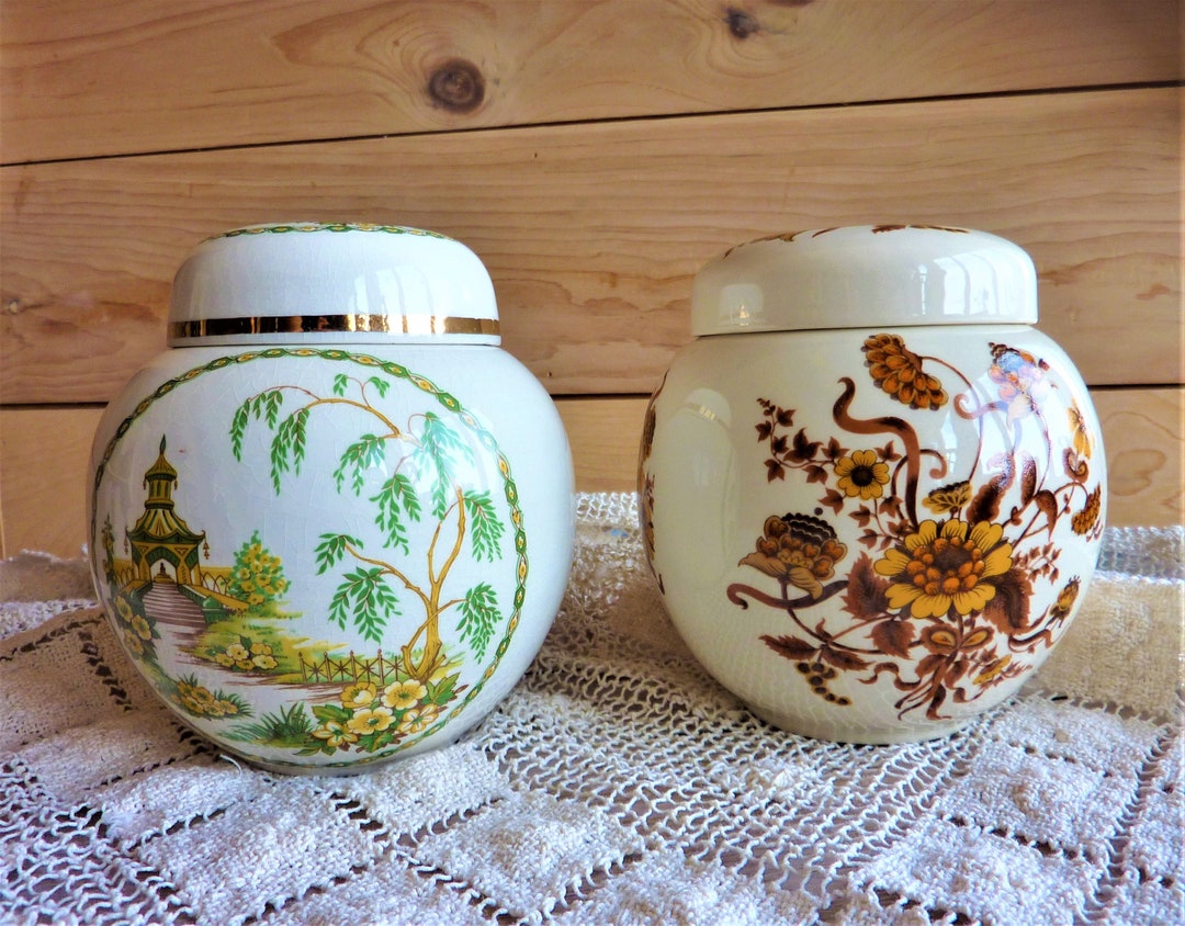 Vintage Sadler & Arthur Wood Porcelain Ginger Jars: Oriental Floral ...