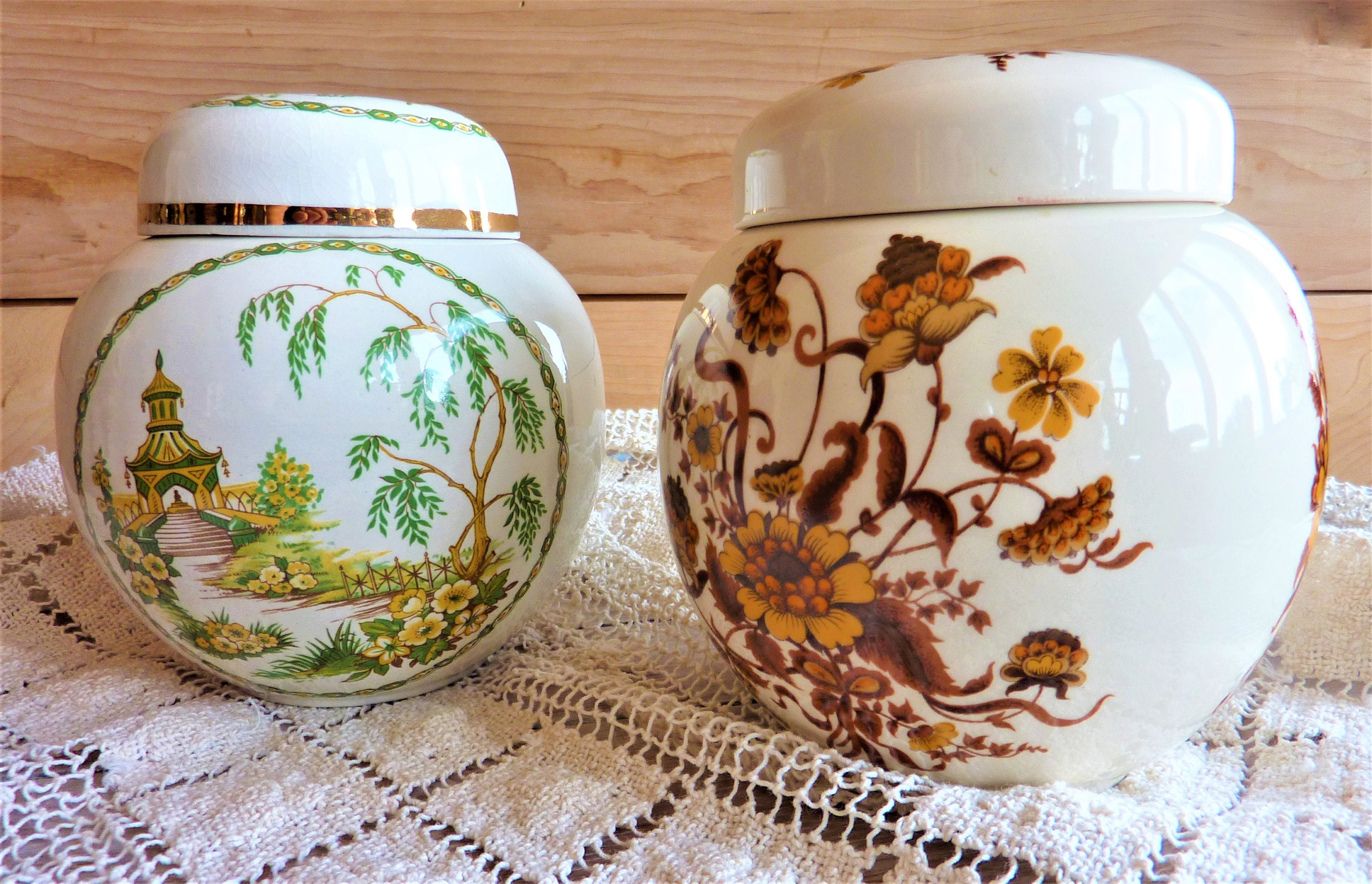 Vintage Sadler & Arthur Wood Porcelain Ginger Jars: Oriental Floral ...