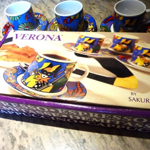 Sakura Espresso/demitasse/cappuccino Coffee Set, Verona Design by Sue Zipkin, 8 Pieces, 1993 ...