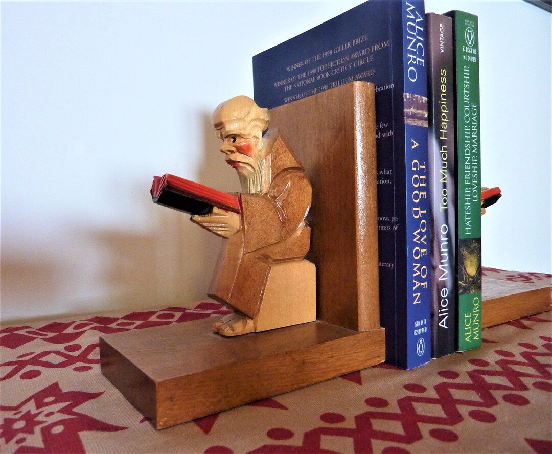 WOOD MONKS/FRIARS Bookends, Hand Carved Vintage Folk Art, Expressive ...