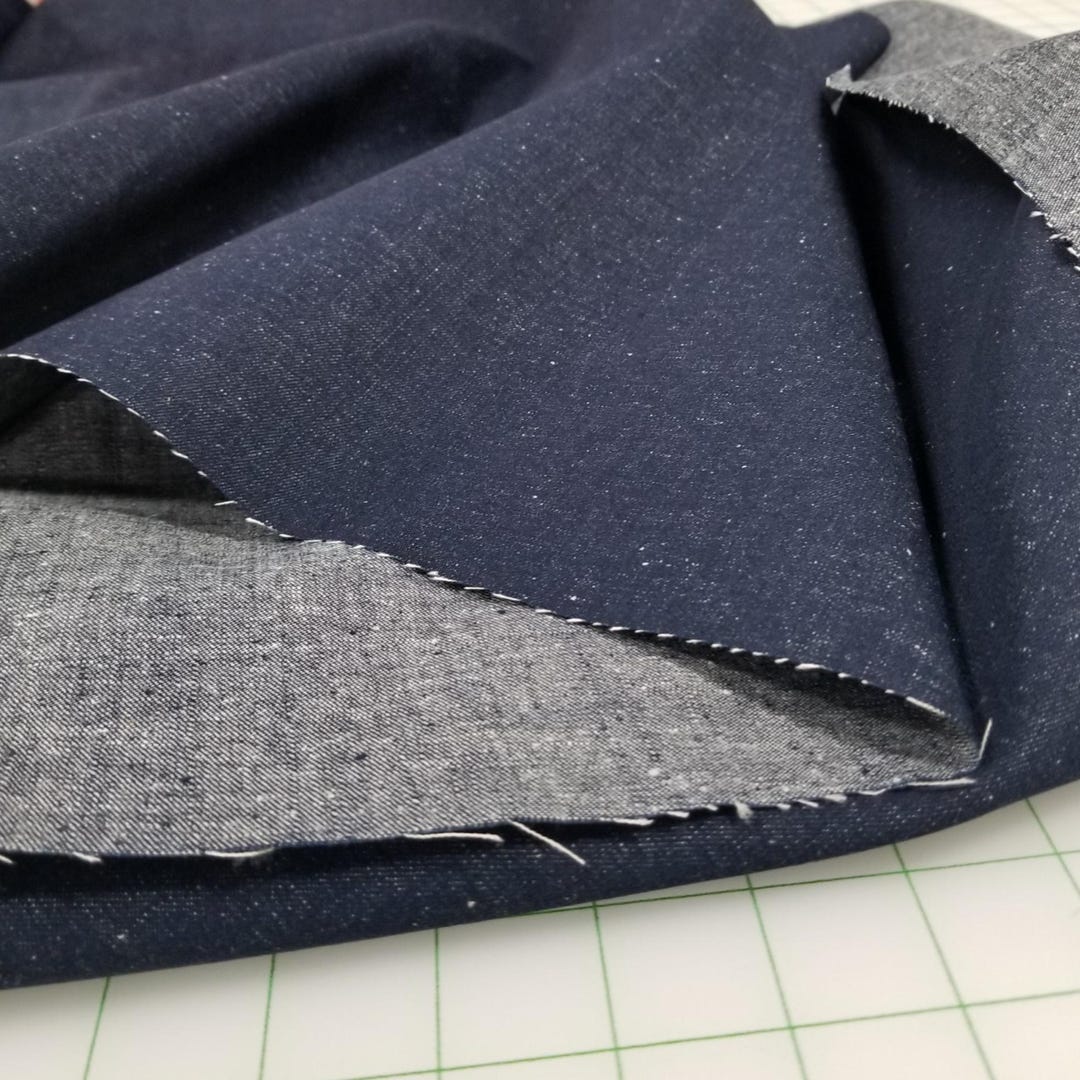 Designer Deadstock Dark Indigo Cotton Speckled Popcorn Denim Woven 11oz ...