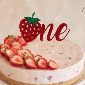 One Strawberry Glitter Cake Topper - Red and Green - Fruit Birthday - Etsy