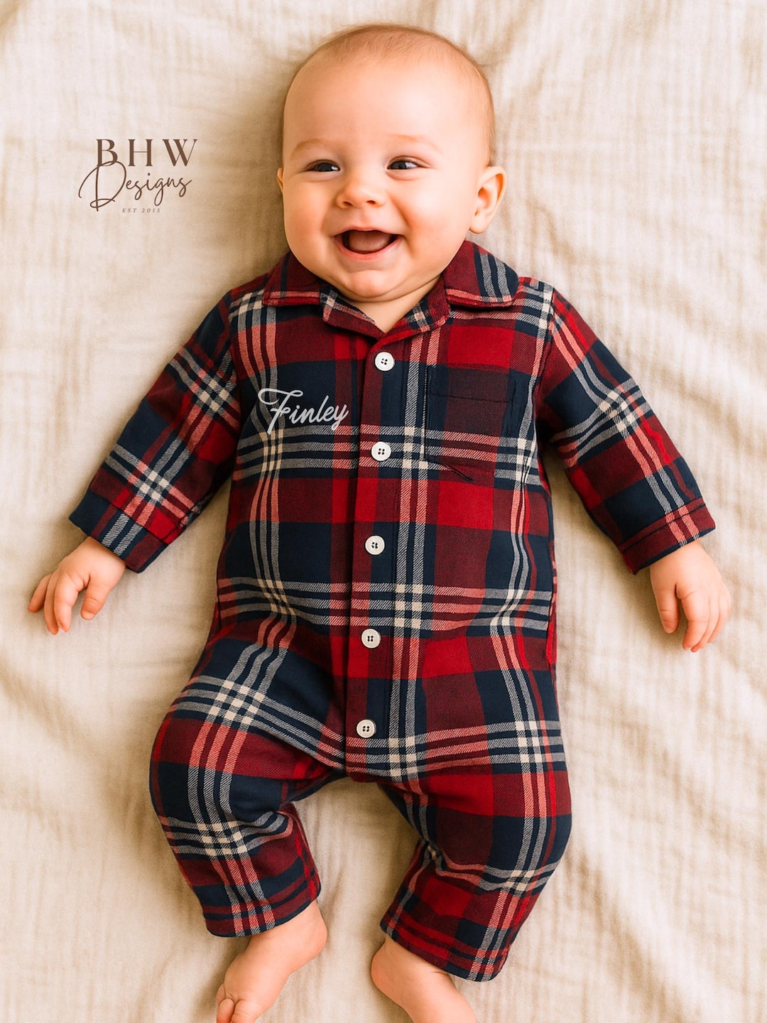 Personalised Children's Name All in One Checked Tartan Romper Onesie - Etsy